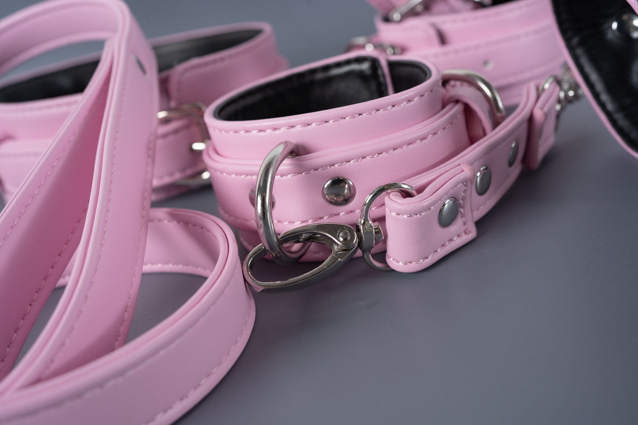 Pink Bondage Set, Restraints Kit, Leather Bondage, Handcuffs, Ankle ...