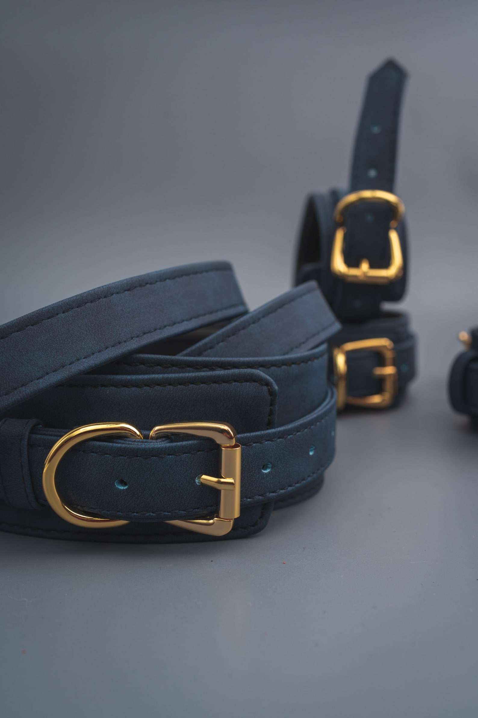 Navy Blue Bondage Set, Restraints Kit With Gold Hardware, Leather ...