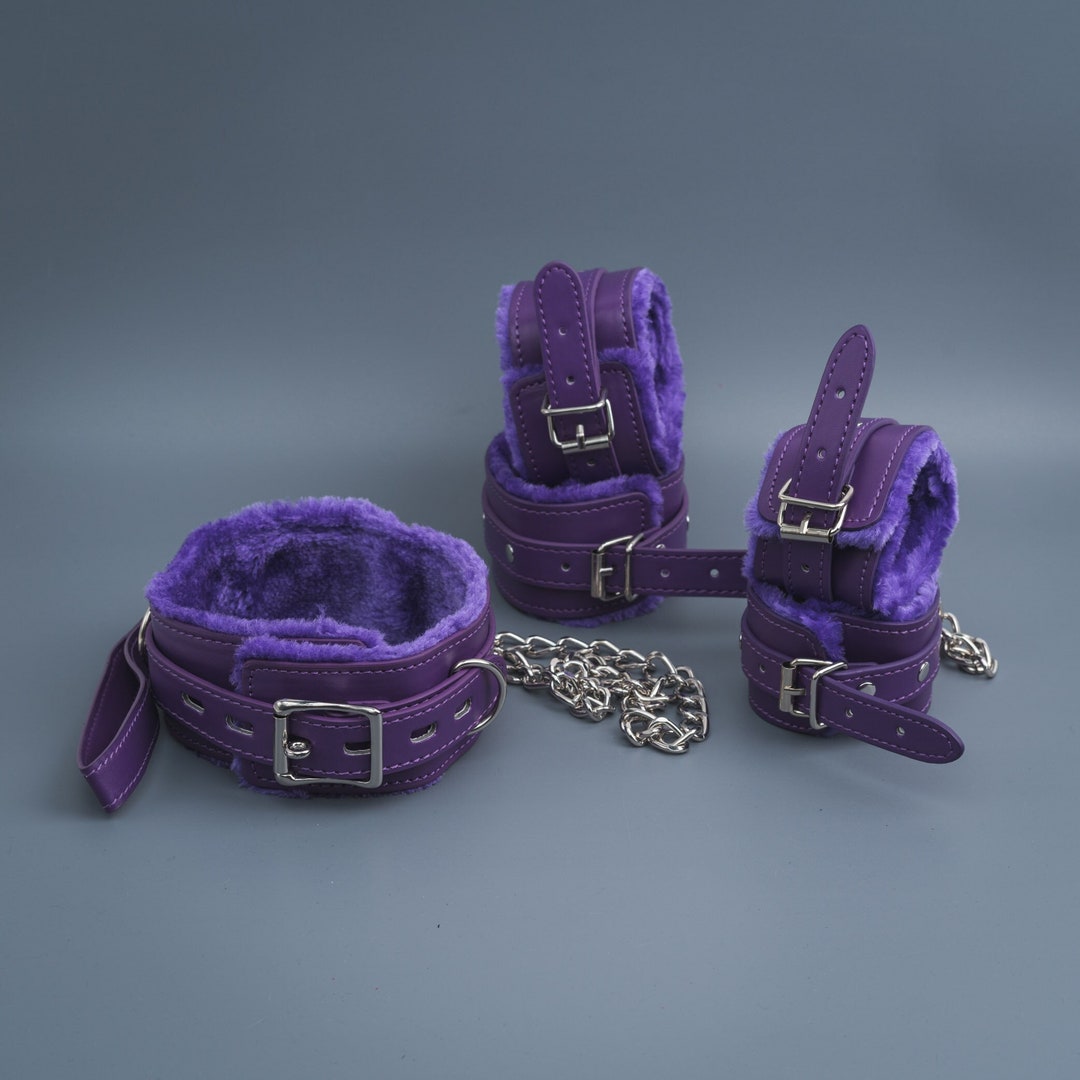 Purple Plush Bondage Set, Restraints Kit, Leather Bondage, Handcuffs ...