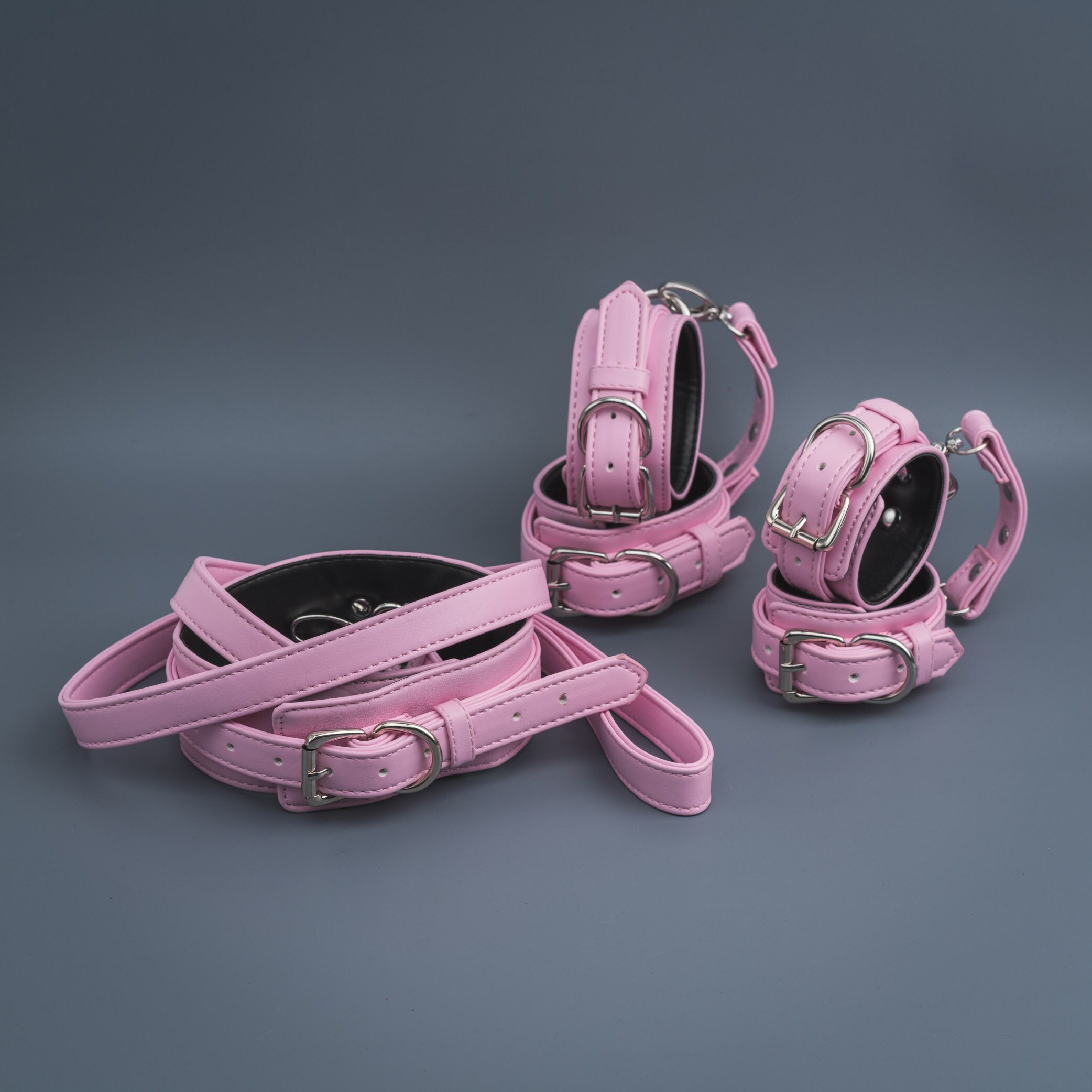 Pink Bondage Set, Restraints Kit, Leather Bondage, Handcuffs, Ankle ...