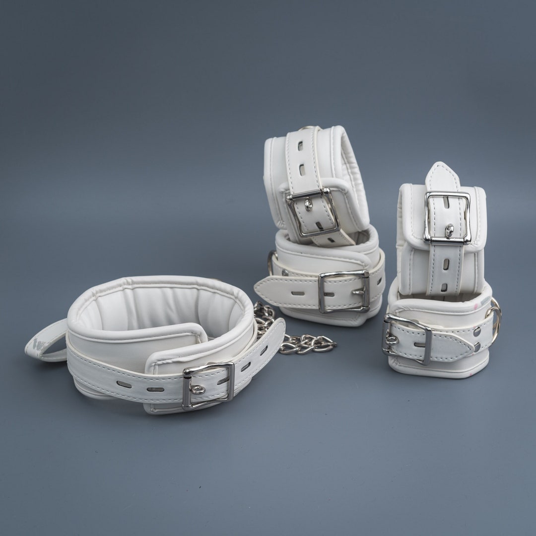 Luxury White BDSM Restraint Set, Premium White Restraints Kit, Leather ...