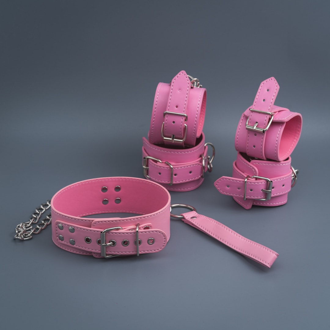 Pink Bondage Set, Restraints Kit, Leather Bondage, Handcuffs, Ankle ...