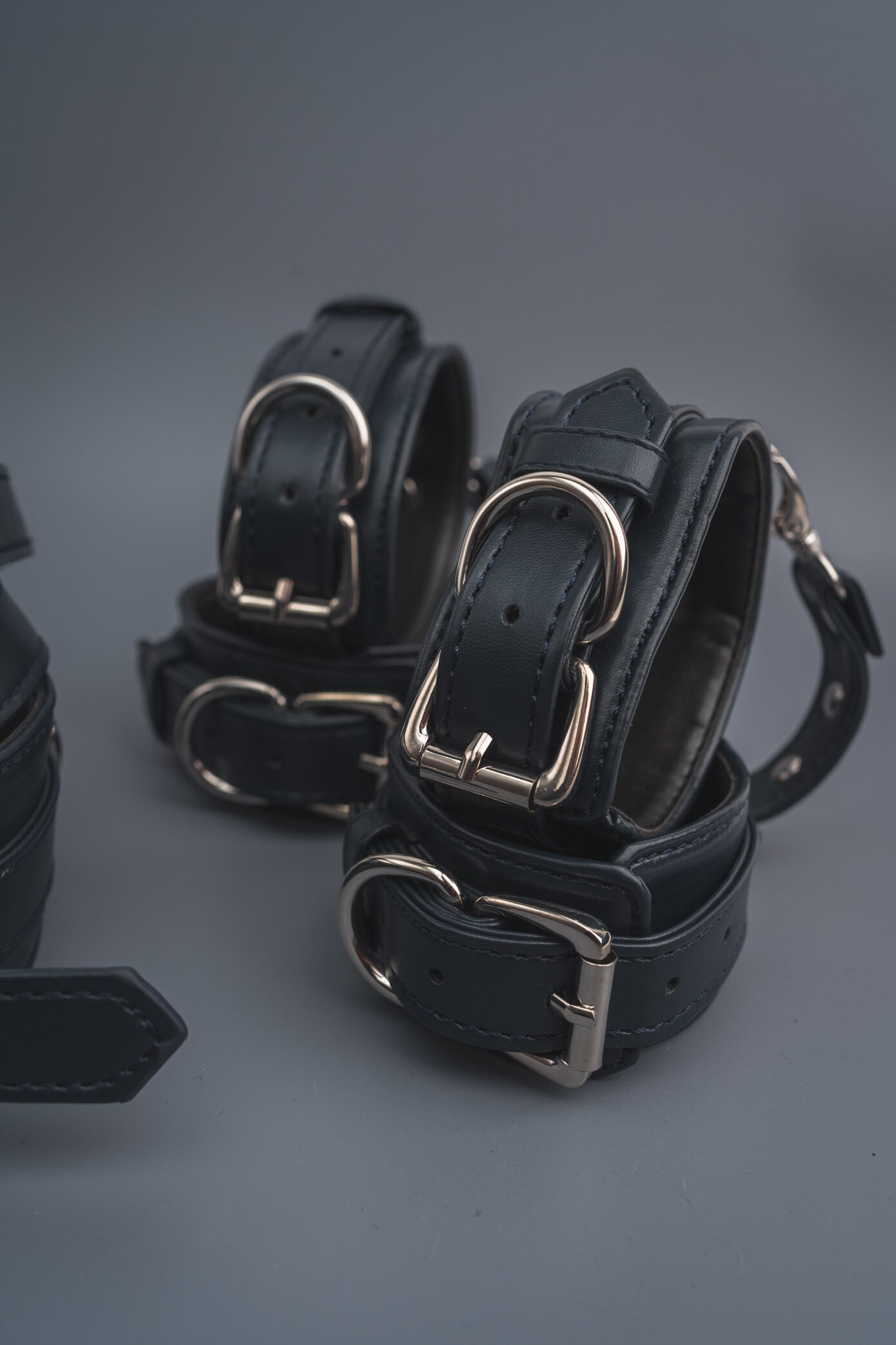 Navy Blue Bondage Set, Restraints Kit With Silver Hardware, Leather ...