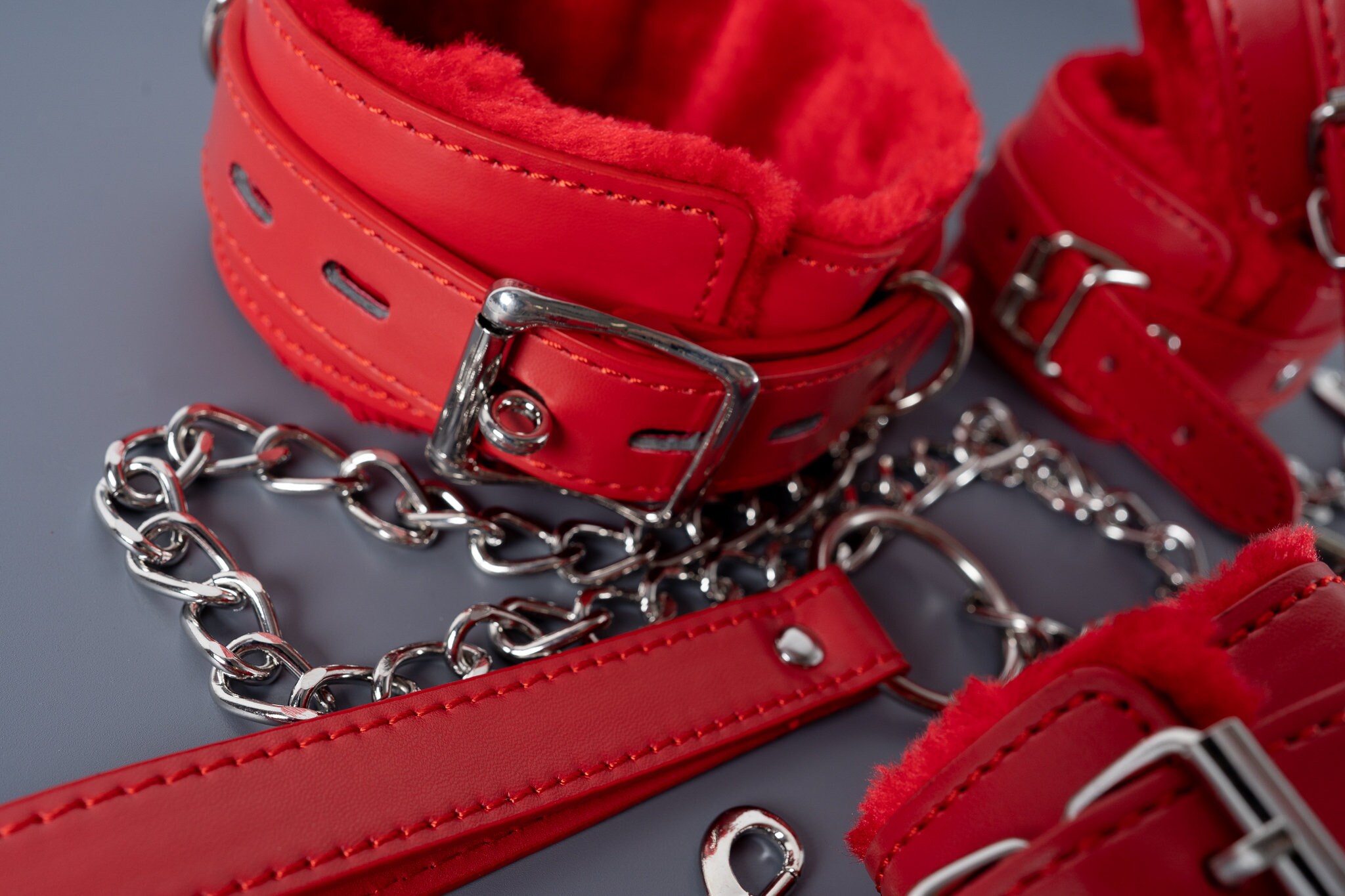 Red Plush Bondage Set Restraints Kit Genuine Leather | Etsy