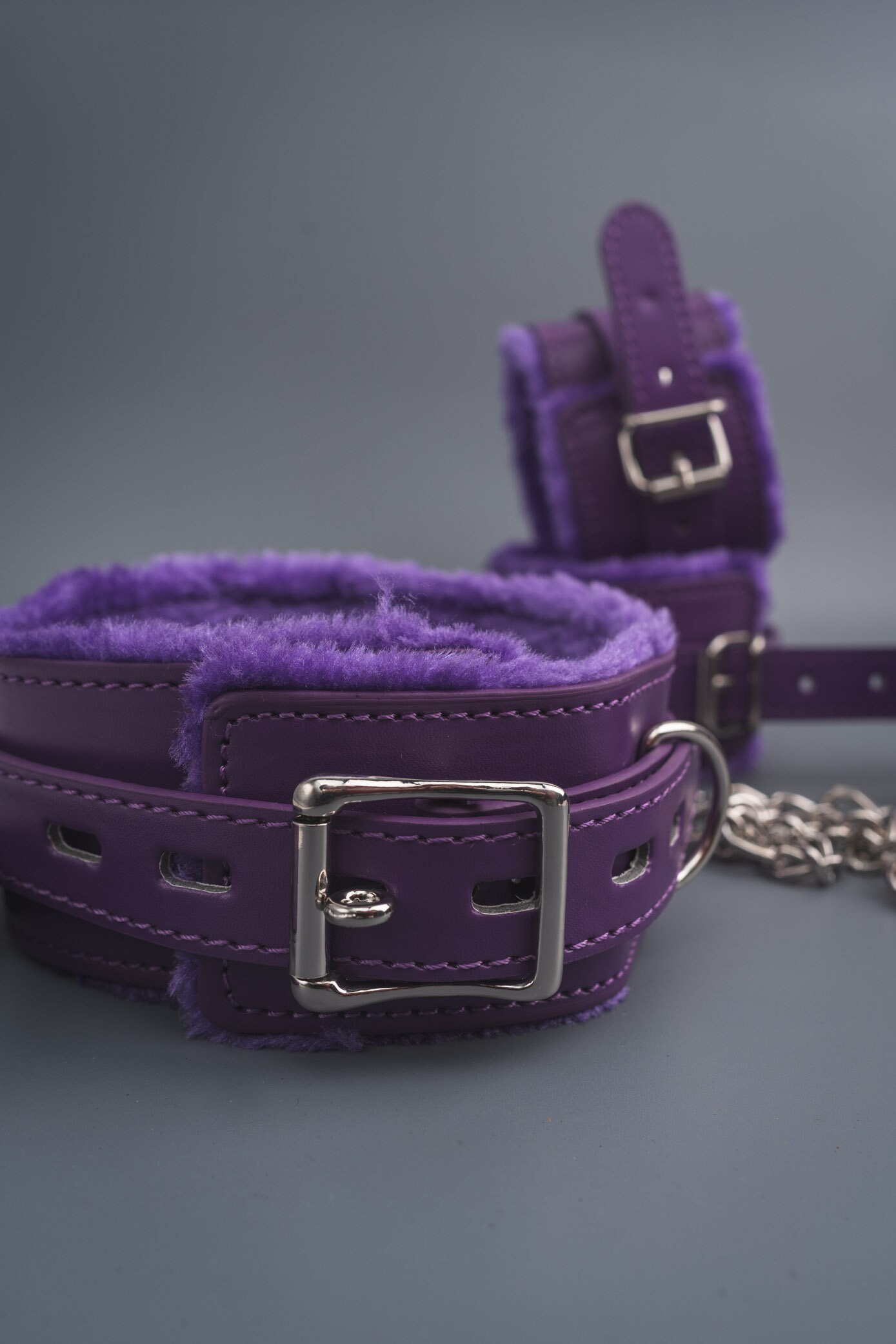 Purple Plush Bondage Set, Restraints Kit, Leather Bondage, Handcuffs ...