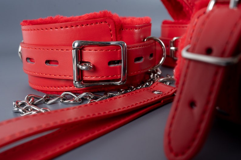 Red Plush Bondage Set Restraints Kit Genuine Leather | Etsy