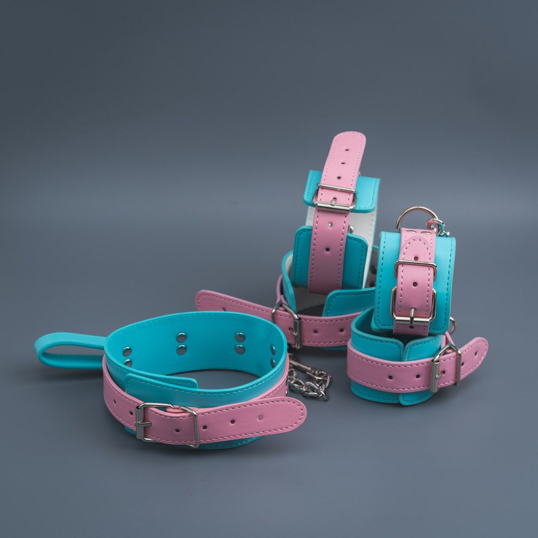 Unique Pink Blue BDSM Restraint Set, Turquoise Pink Bondage, Ankle ...