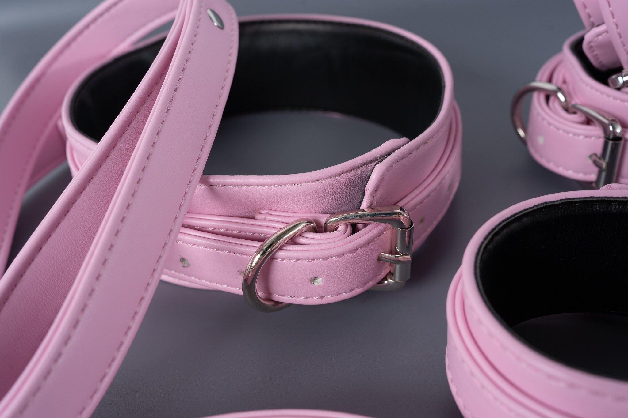 Pink Bondage Set, Restraints Kit, Leather Bondage, Handcuffs, Ankle ...