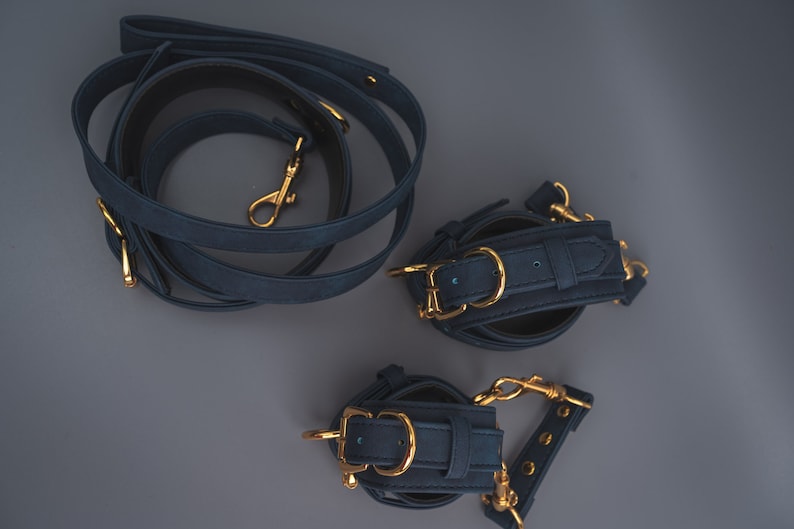 Navy Blue Bondage Set, Restraints Kit With Gold Hardware, Leather ...