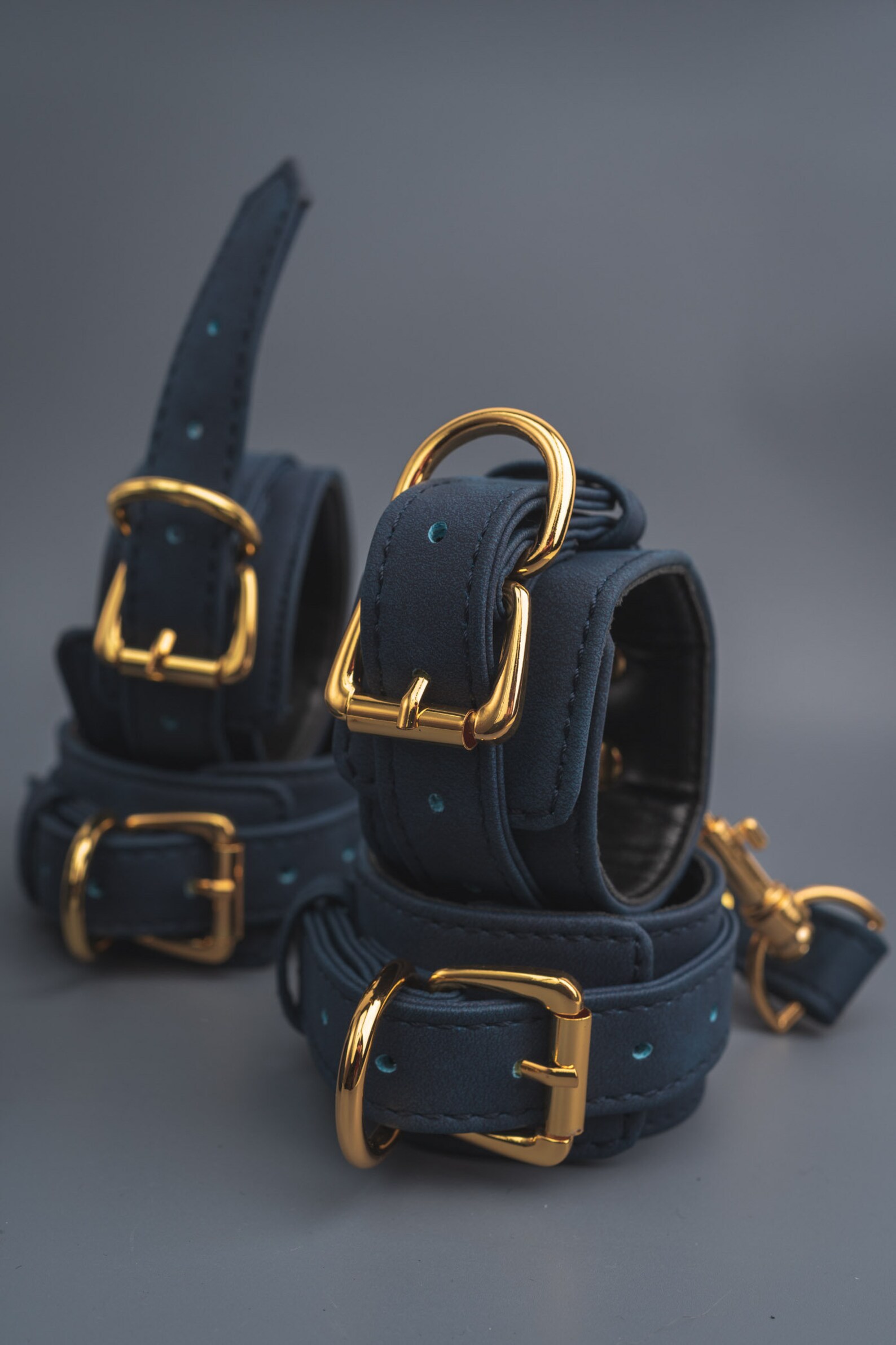 Navy Blue Bondage Set, Restraints Kit With Gold Hardware, Leather ...