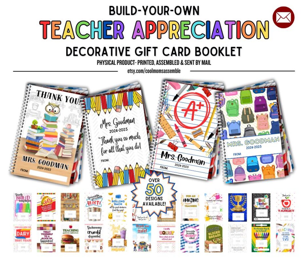 Teacher Appreciation Gift Card Booklet- Custom Teacher Gift Card ...