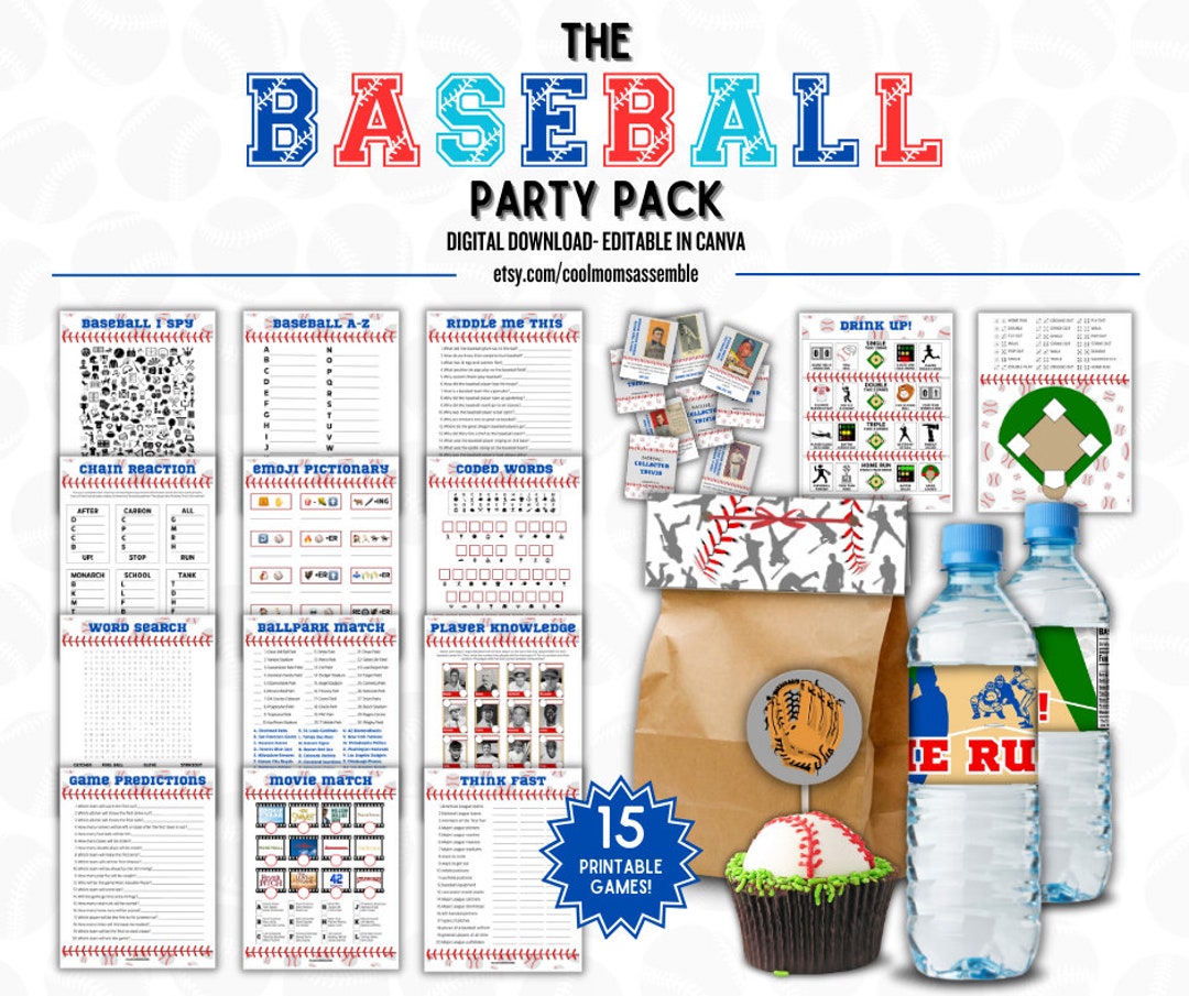 Baseball Party Pack- Baseball Games- Kid's Party Games- Adult Party ...