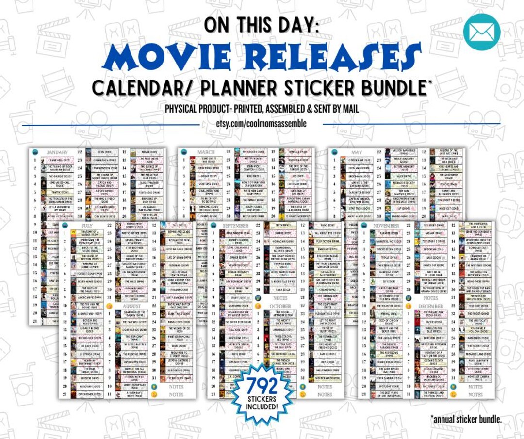 On This Day- Movie Releases Sticker Bundle- Calendar Stickers- Daily ...