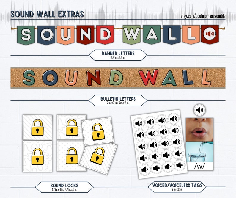 Sound Wall Classroom Decor Kit- Early Elementary- Sound Flash Cards ...