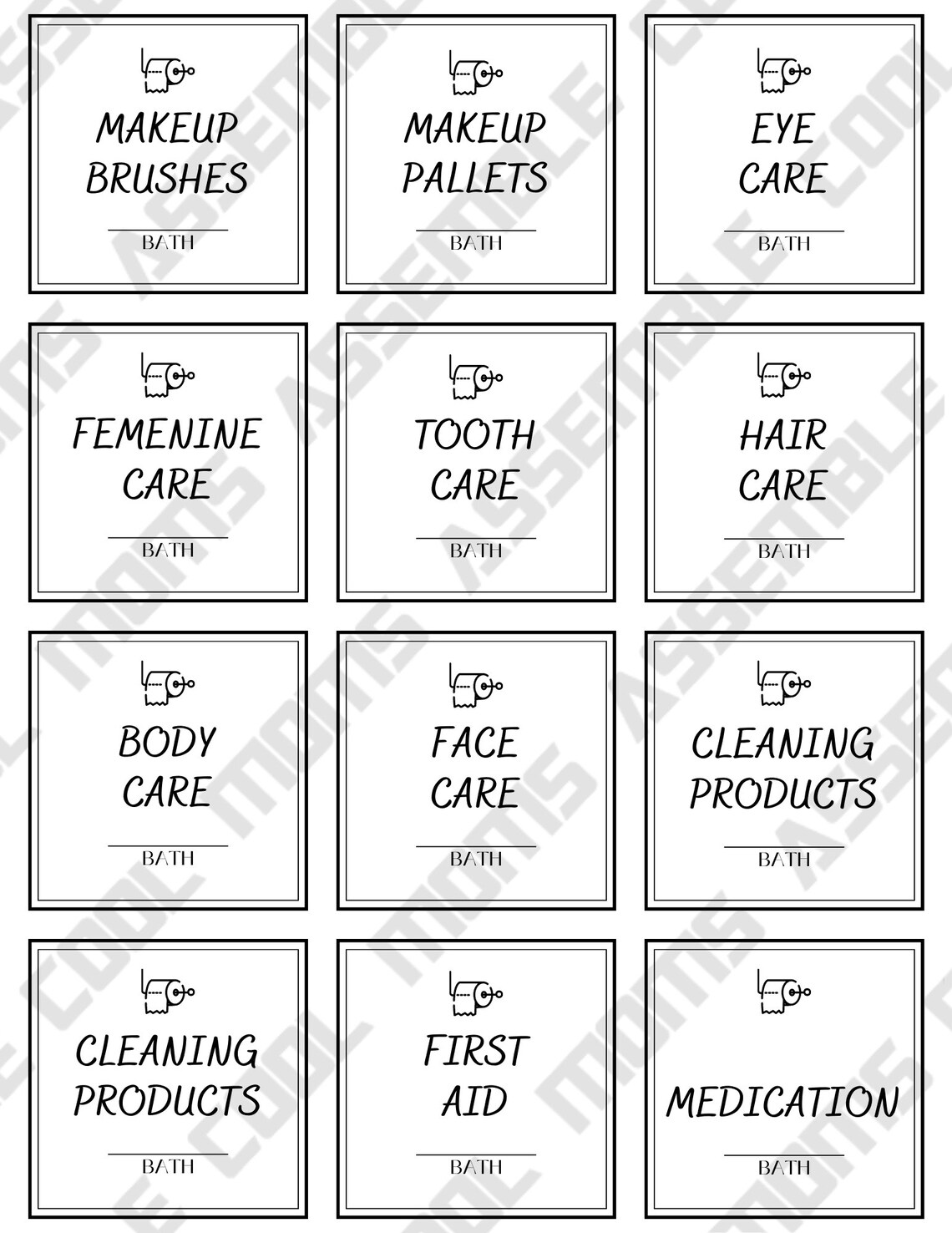 Bathroom Label Bundle 48 Label Bundle White Labels Black Labels ...