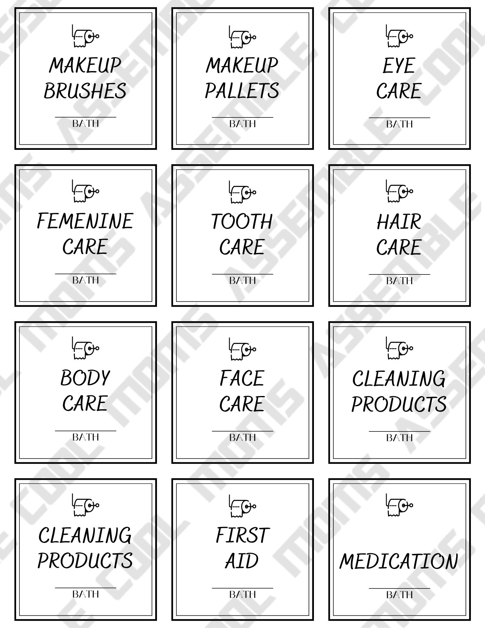 Bathroom Label Bundle 48 Label Bundle White Labels Black Labels ...