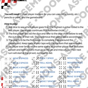 Dice Race Auto Racing Party Game- Printable Racing Game- Racing Party ...
