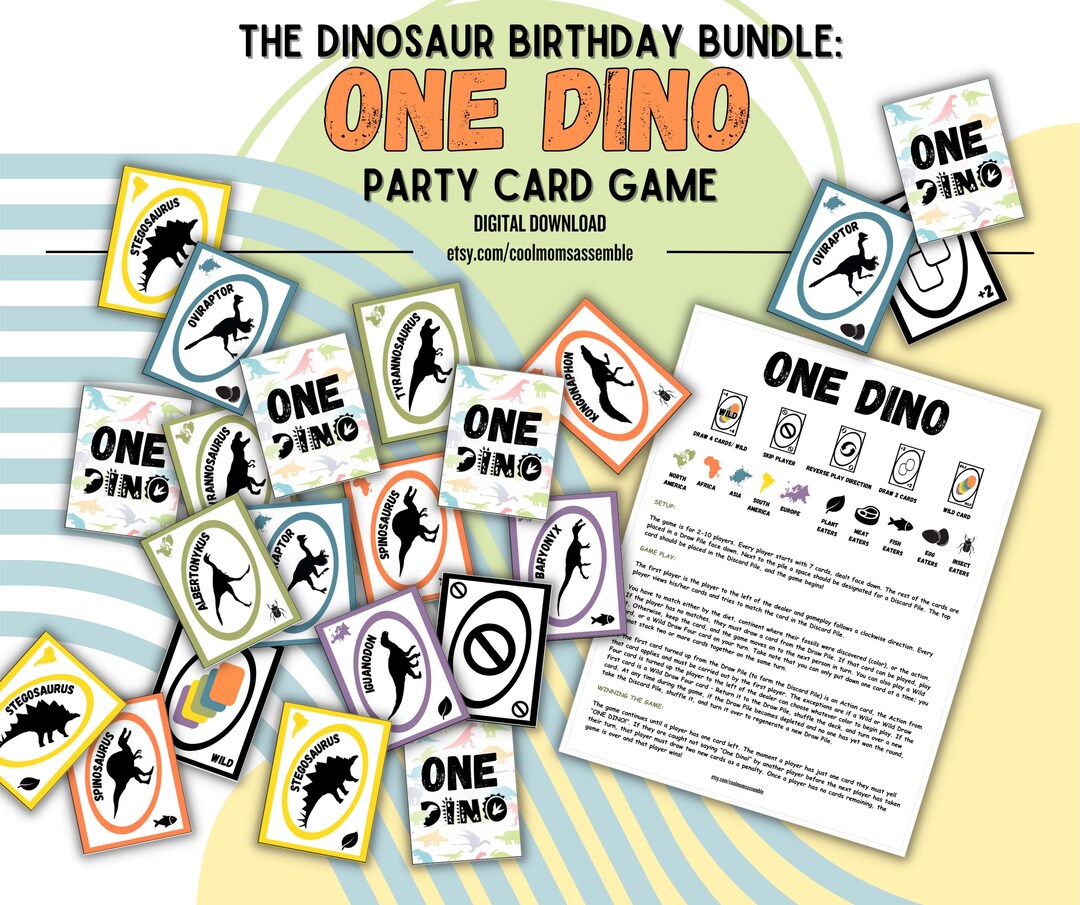 One Dino Party Card Game- Dinosaur Games- Kid's Card Games- Party Games ...