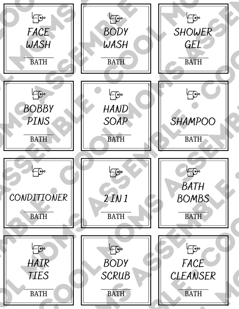 Bathroom Label Bundle- 48 Label Bundle- White Labels- Black Labels ...