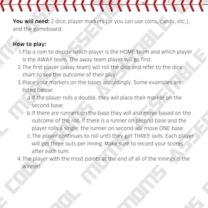 Baseball Dice Game Printable Baseball Game Baseball Party Game Printable Party Game Digital ...