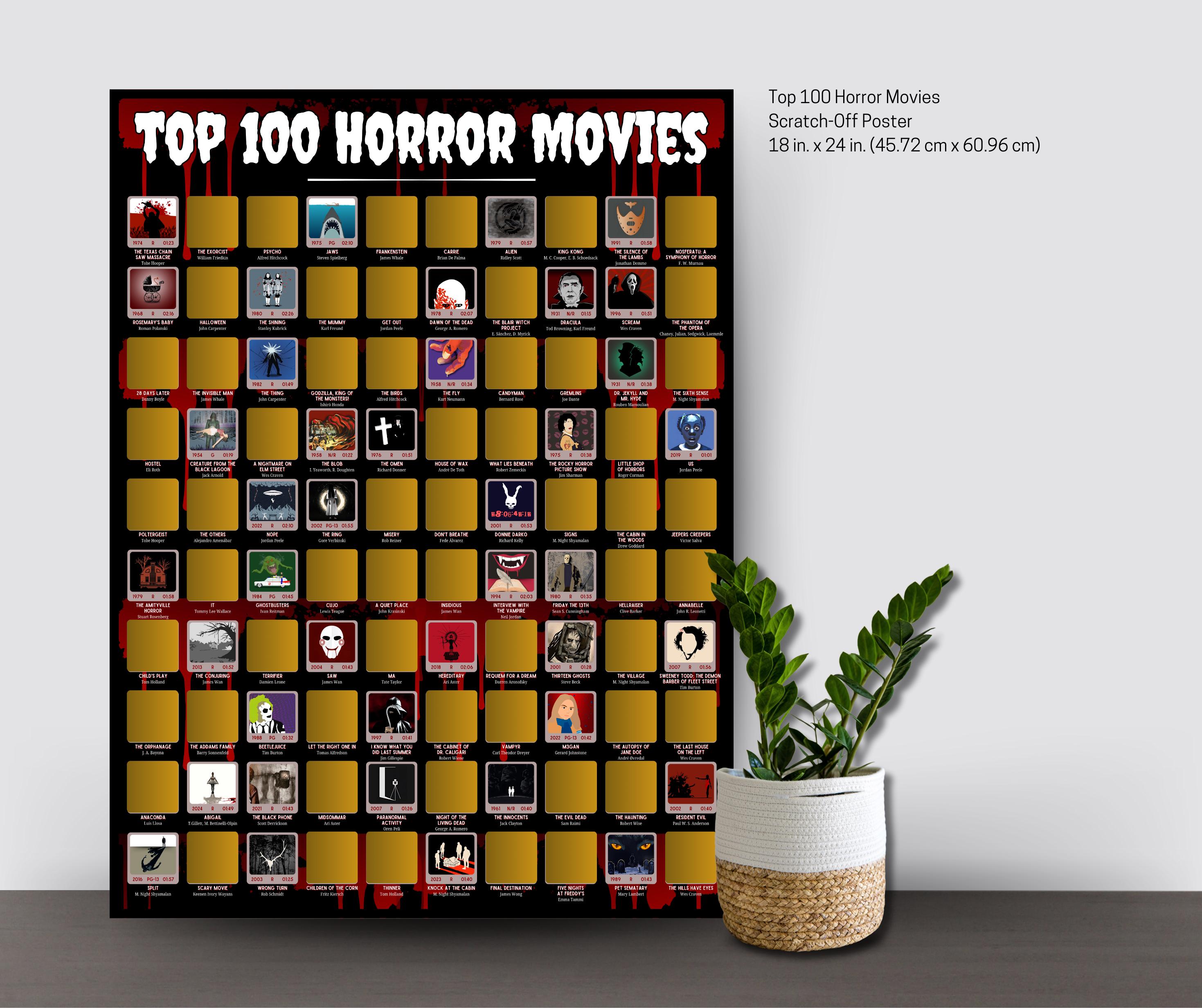 Top 100 Horror Movies Scratch-off Poster- Movie Night Ideas- Popular ...