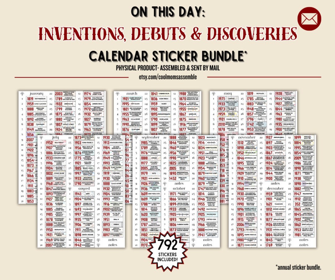 On This Day: Inventions, Debuts & Discoveries Calendar Stickers Daily ...