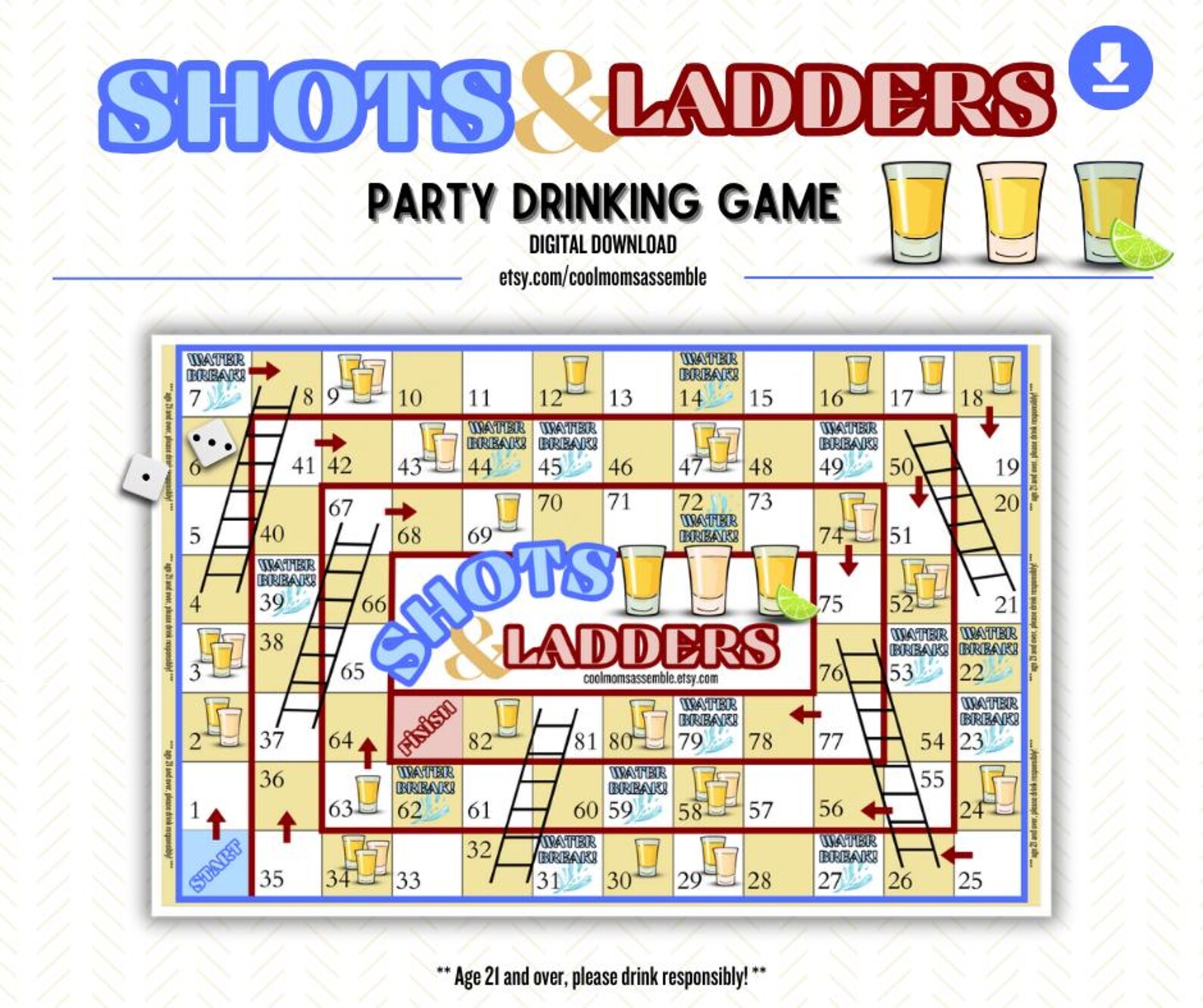 Shots & Ladders Nostalgic Drinking Game- Digital Download- Bachelorette ...