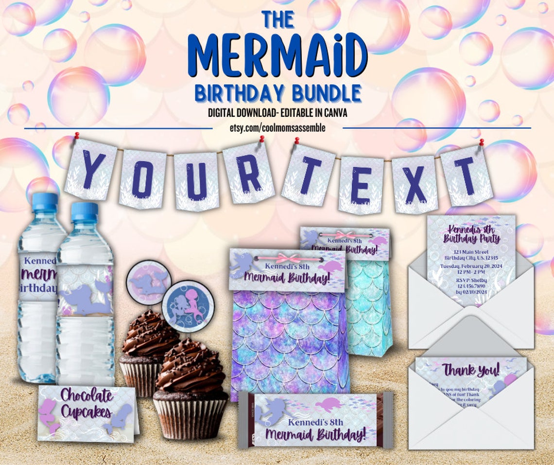 Mermaid Birthday Bundle Digital Download Birthday Templates Printabel ...