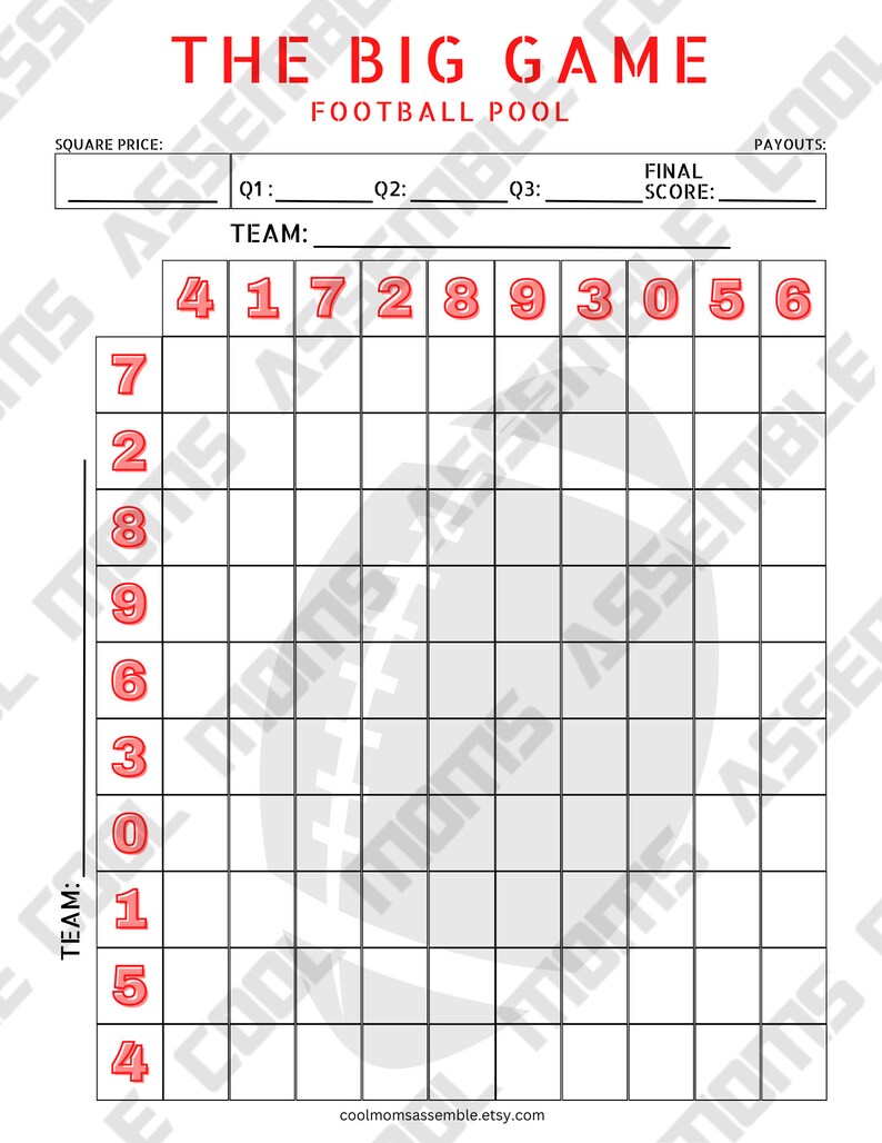 The Big Game Football Pool Football Pool Football Squares - Etsy