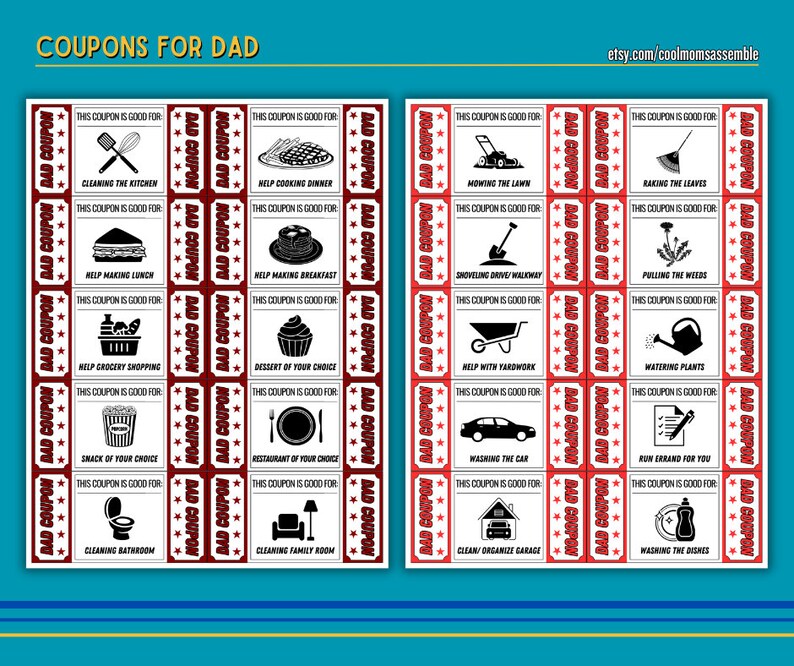 Coupons for Dad- Gift for Dad- Love & Appreciation- Homemade Father's ...