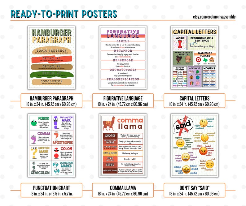 Writing Posters Classroom Decor Bundle- Grammar Posters- Teacher ...