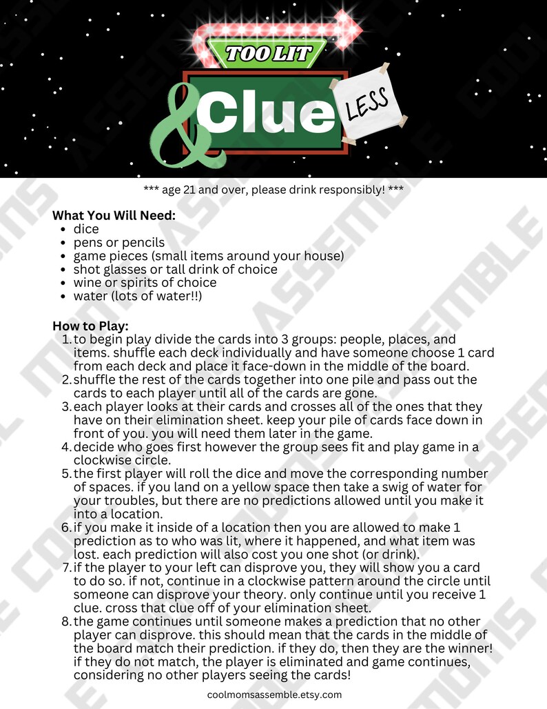 Too Lit & Clueless Drinking Game Digital Download Bachelorette Party ...