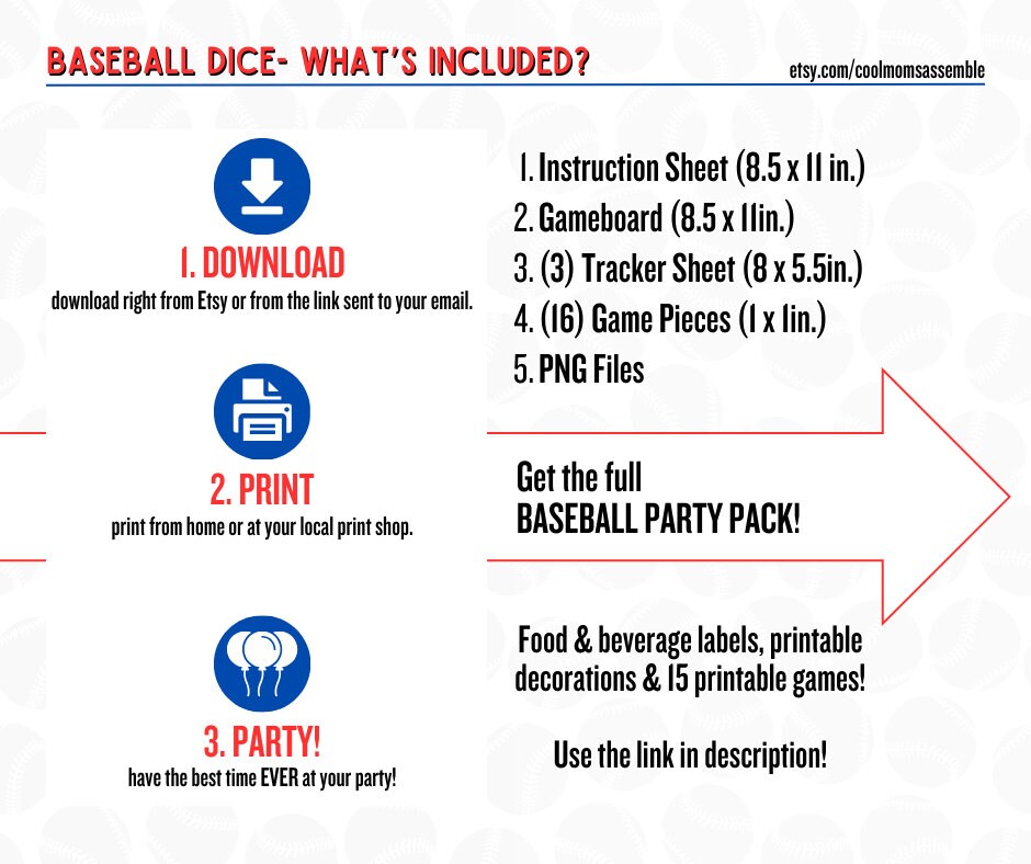 Baseball Dice Game- Printable Baseball Game- Baseball Party Game ...