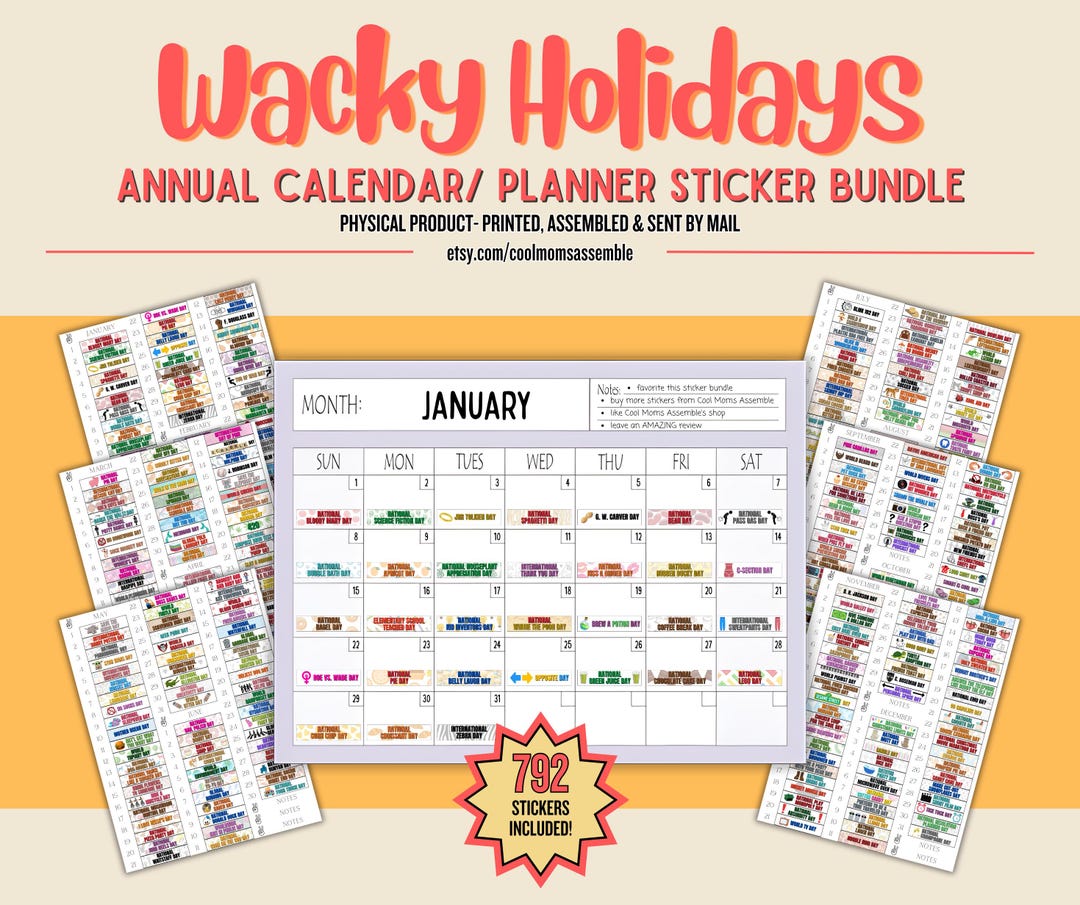 Wacky Holidays Sticker Bundle- Planner Sticker Bundle- Annual Holidays ...