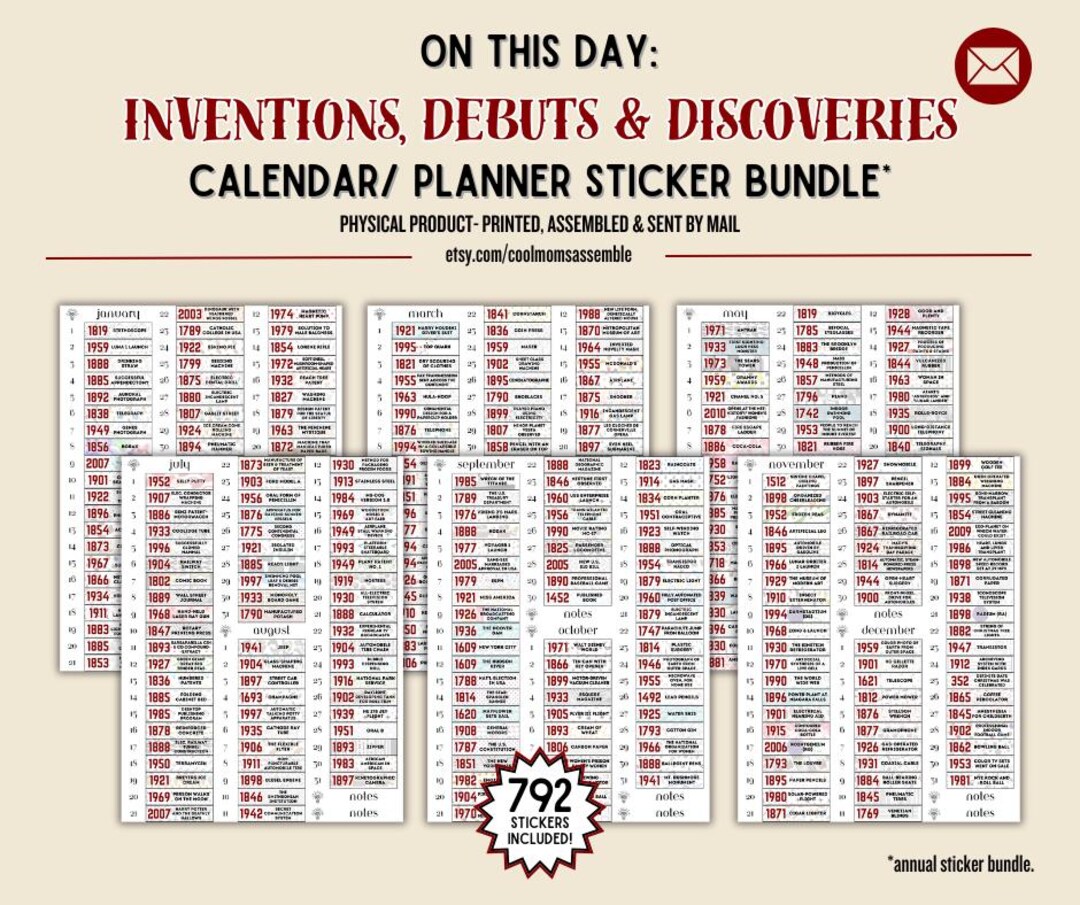 On This Day: Inventions, Debuts & Discoveries Calendar Stickers- Daily ...