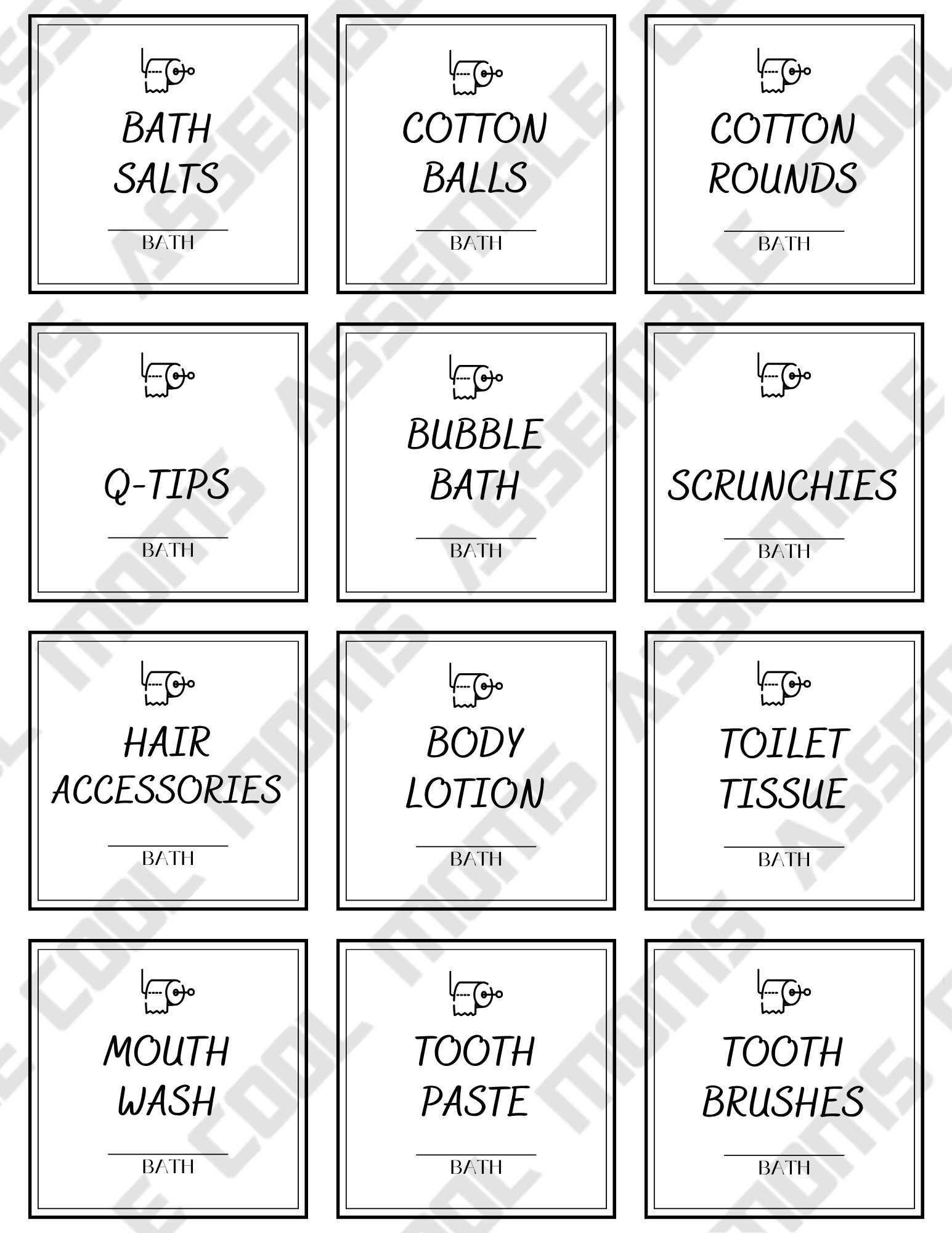 Bathroom Label Bundle 48 Label Bundle White Labels Black Labels ...