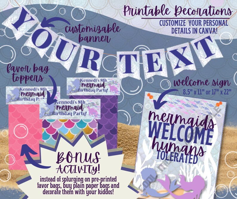 Mermaid Birthday Bundle Digital Download Birthday Templates - Etsy