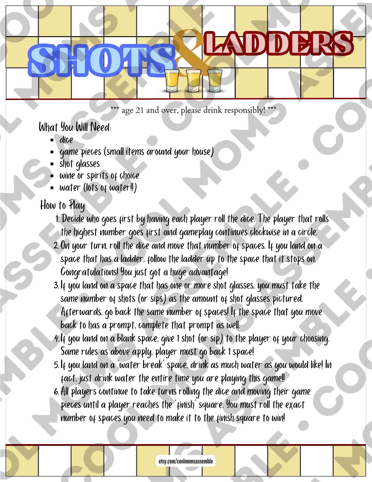 Shots & Ladders Nostalgic Drinking Game- Digital Download- Bachelorette ...