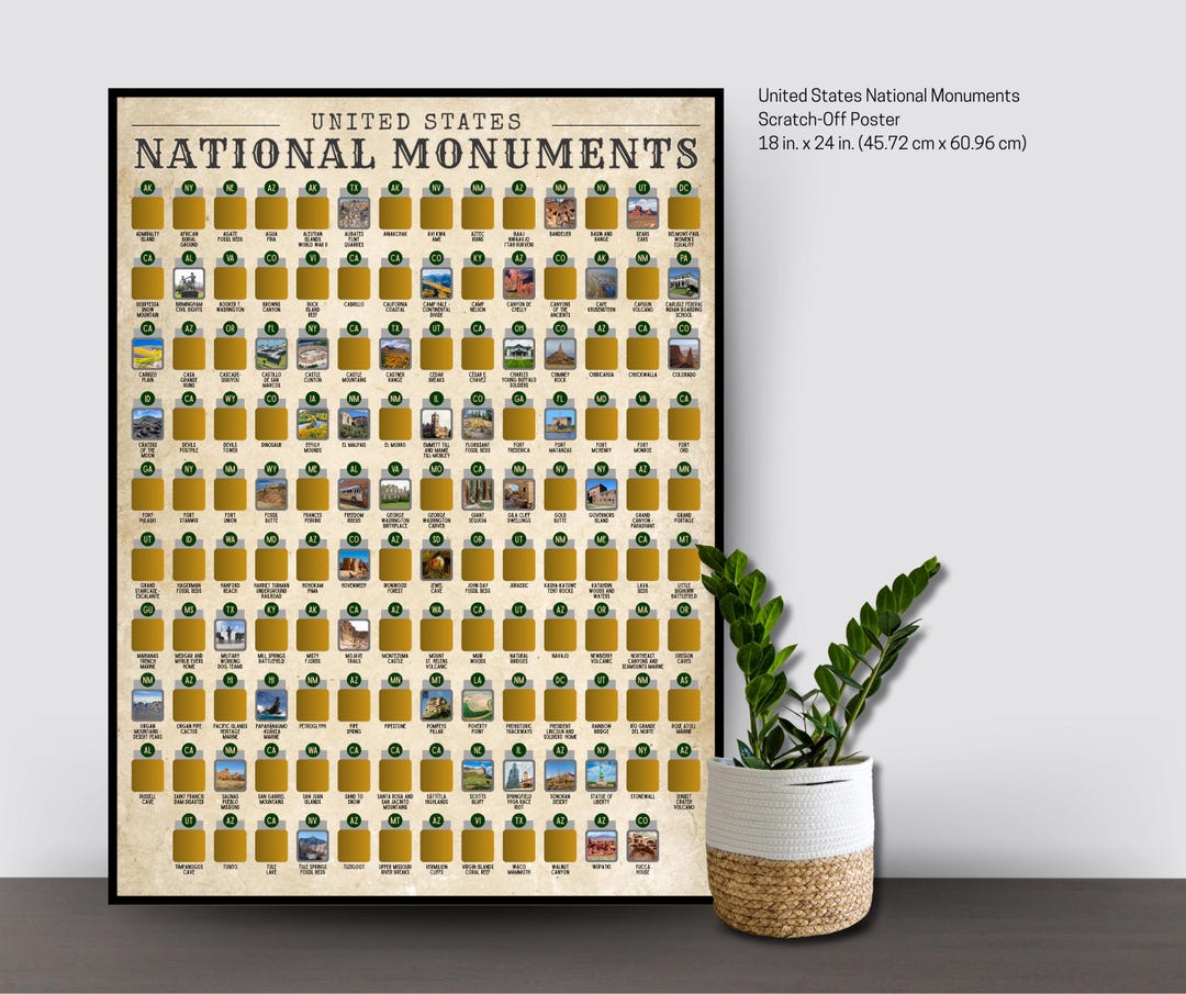 United States National Monuments Scratch-off Poster- Travel Guide- U.S ...
