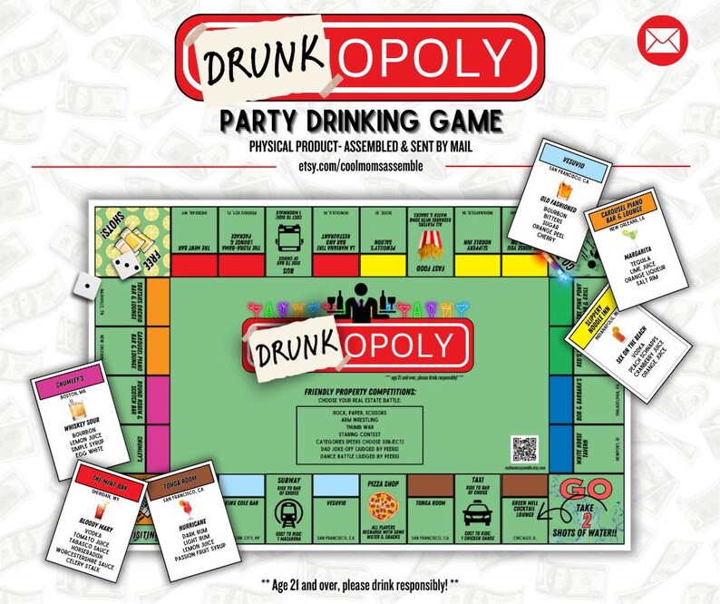 Drunk-opoly Nostalgic Drinking Board Game- Bachelorette Party- Bachelor ...