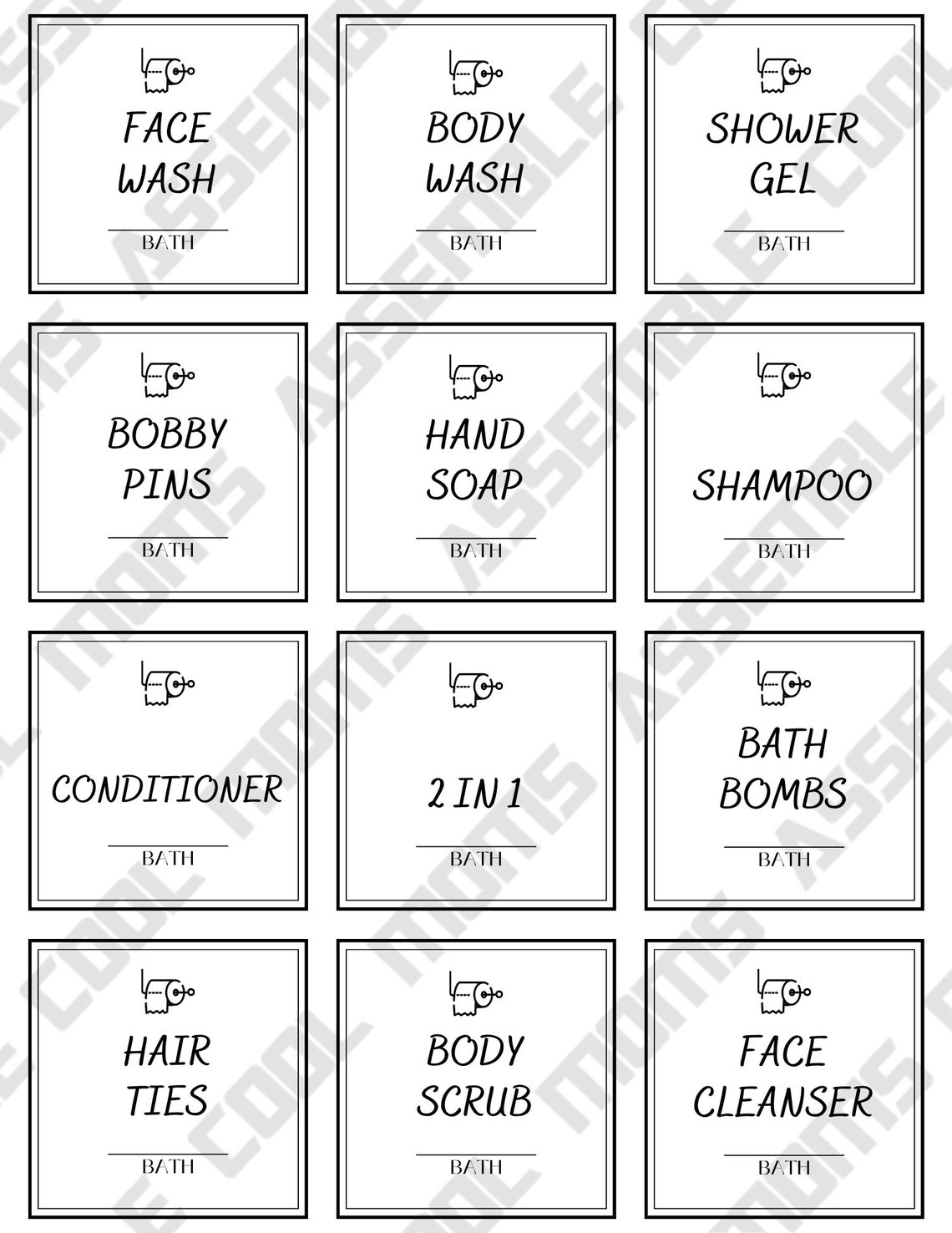 Bathroom Label Bundle 48 Label Bundle White Labels Black Labels ...