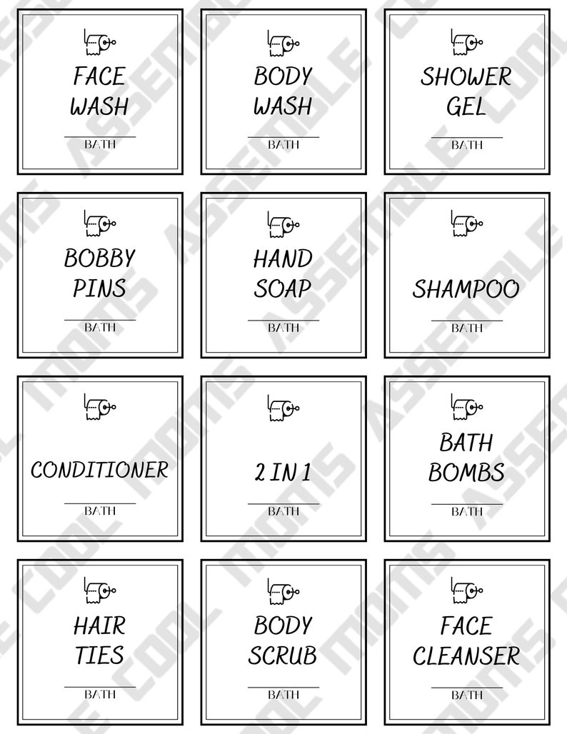 Bathroom Label Bundle 48 Label Bundle White Labels Black Labels ...