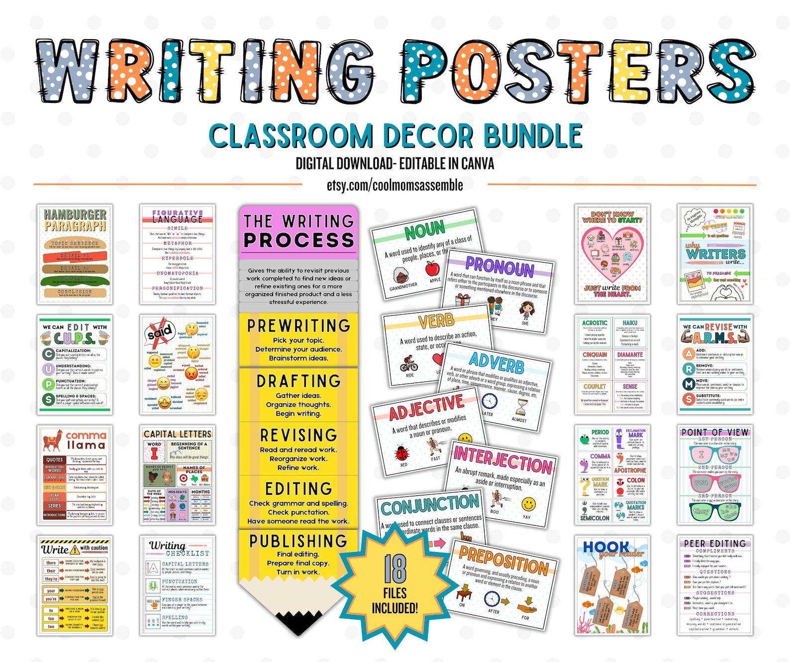 Writing Posters Classroom Decor Bundle- Grammar Posters- Teacher ...