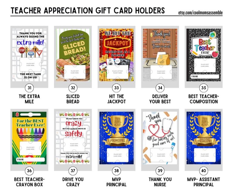 Teacher Appreciation Gift Card Booklet- Custom Teacher Gift Card ...