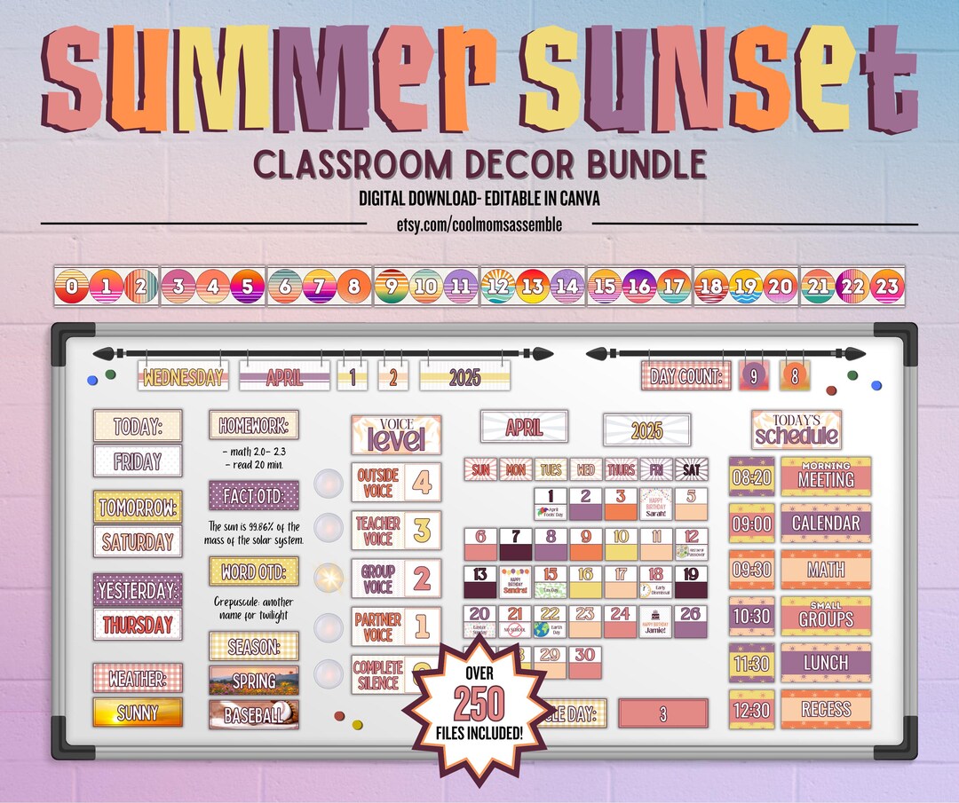 Summer Sunset Classroom Decor Bundle- Digital Download- Classroom ...