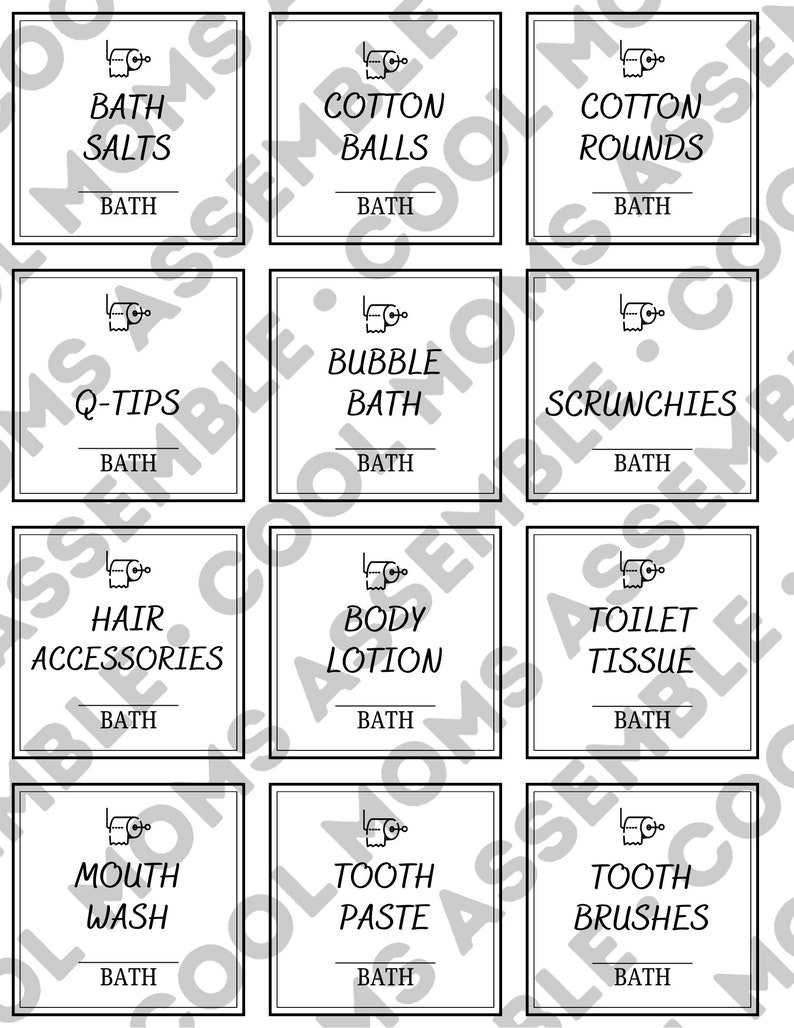 Bathroom Label Bundle- 48 Label Bundle- White Labels- Black Labels ...