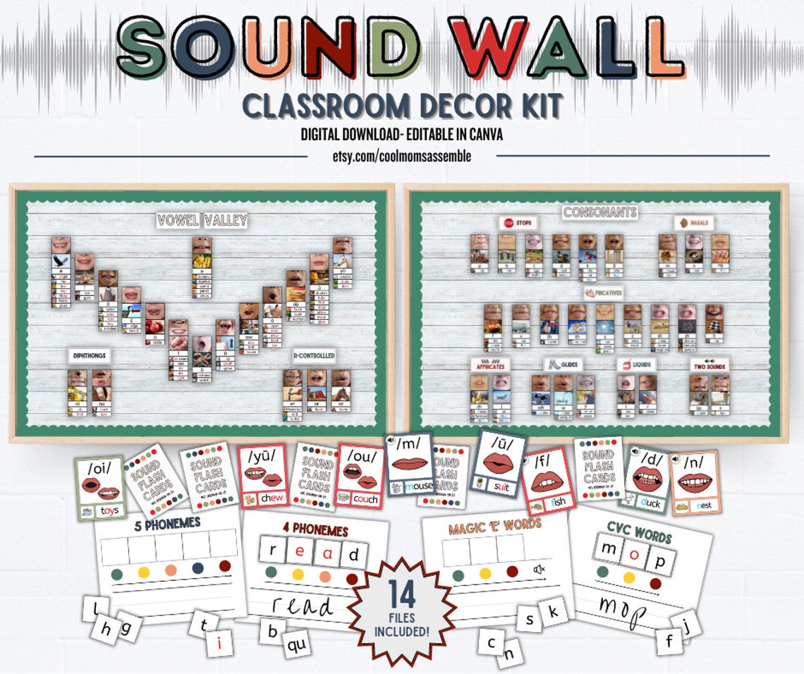 Sound Wall Classroom Decor Kit- Early Elementary- Sound Flash Cards ...