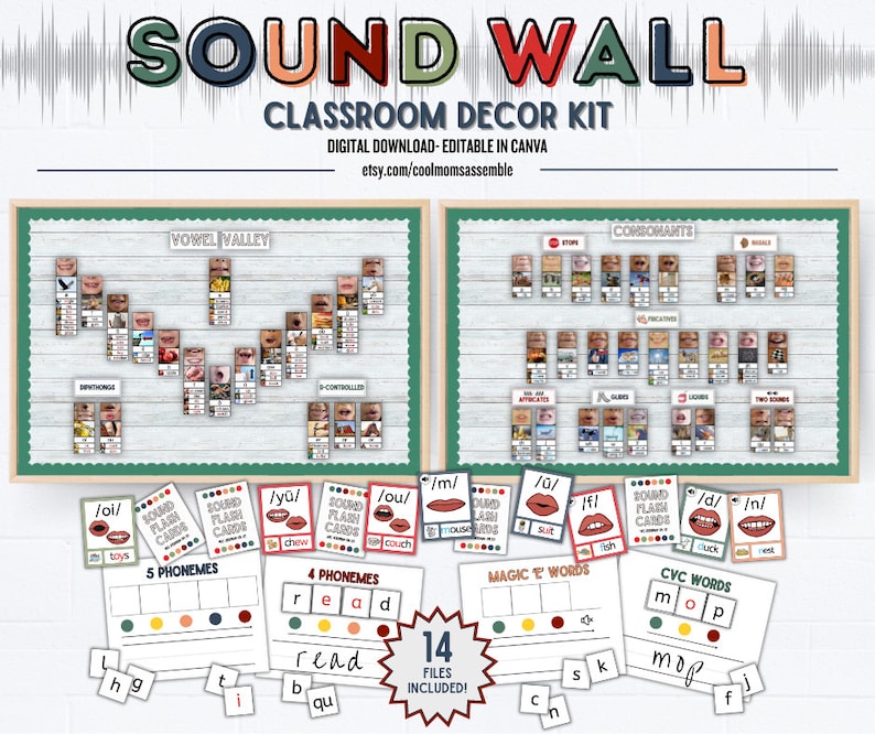 Sound Wall Classroom Decor Kit- Early Elementary- Sound Flash Cards ...