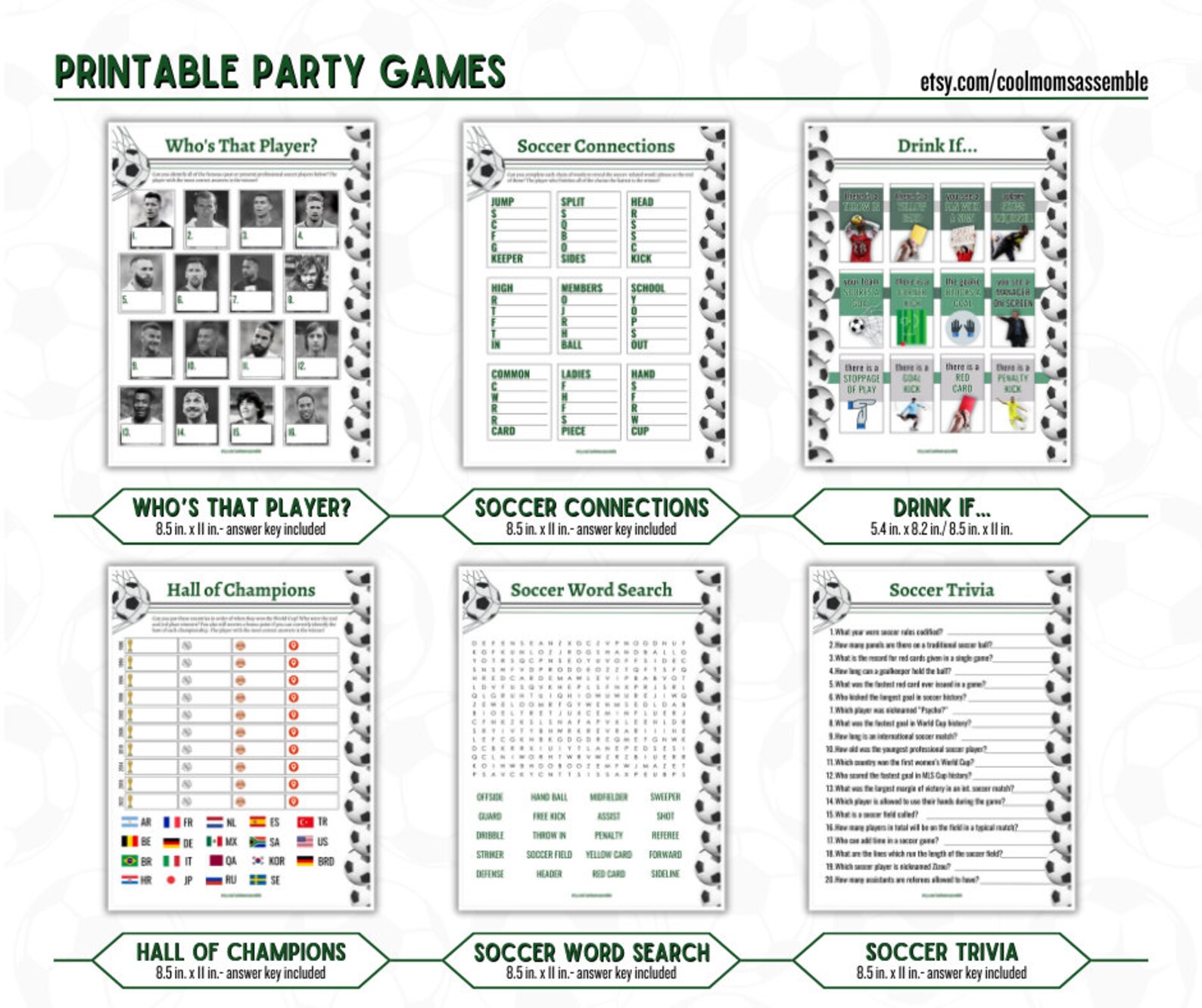 Soccer Party Pack- Soccer Games- Printable Party Games- Kid's Party ...
