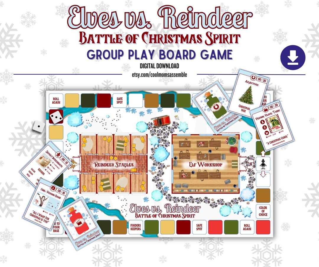 Elves Vs. Reindeer: Battle of Christmas Spirit Board Game- Digital ...